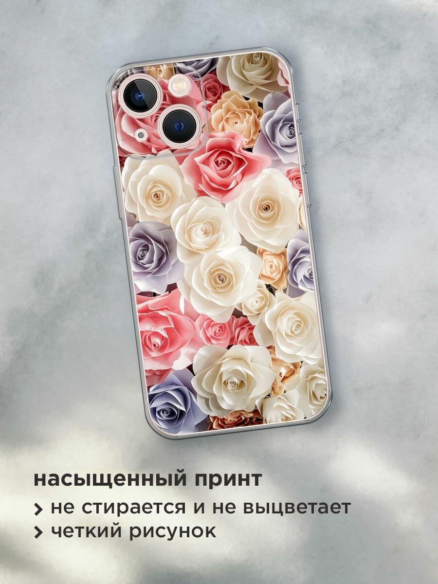 Чехол на Apple iPhone 13 mini / Айфон 13 мини с принтом "Пастельные розы" — фото 1