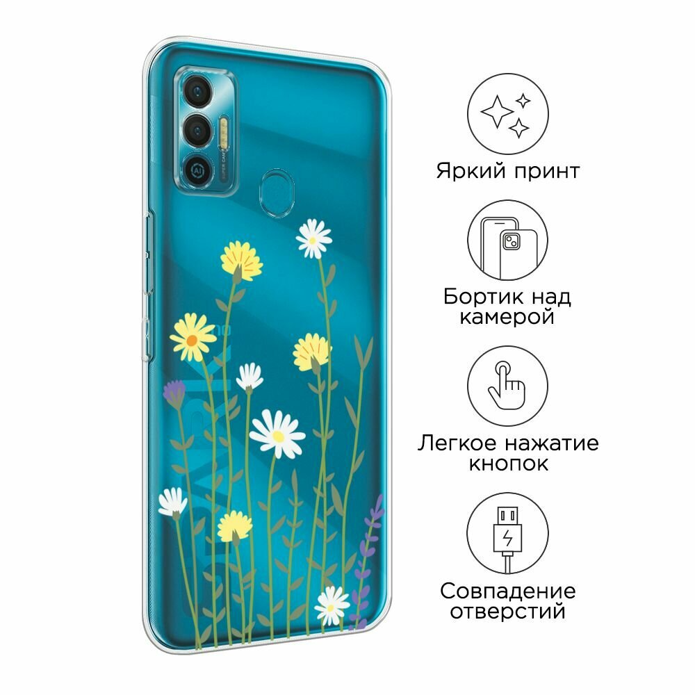 Чехол на Tecno Spark 7 / Техно Спарк 7 с принтом "Пучок полевых цветов", прозрачный — фото 1
