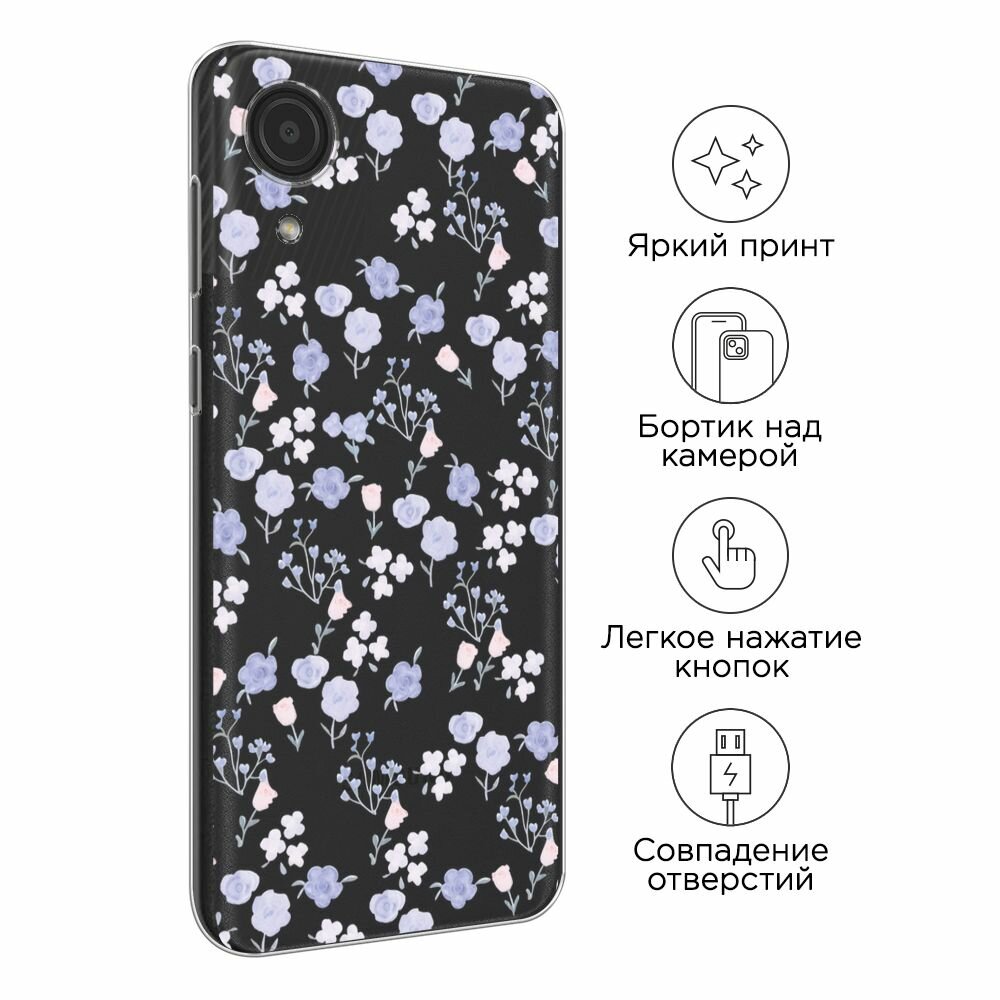 Чехол на Samsung Galaxy A03 Core / Самсунг Галакси А03 Core с принтом "Сиреневые розы паттерн", прозрачный — фото 1