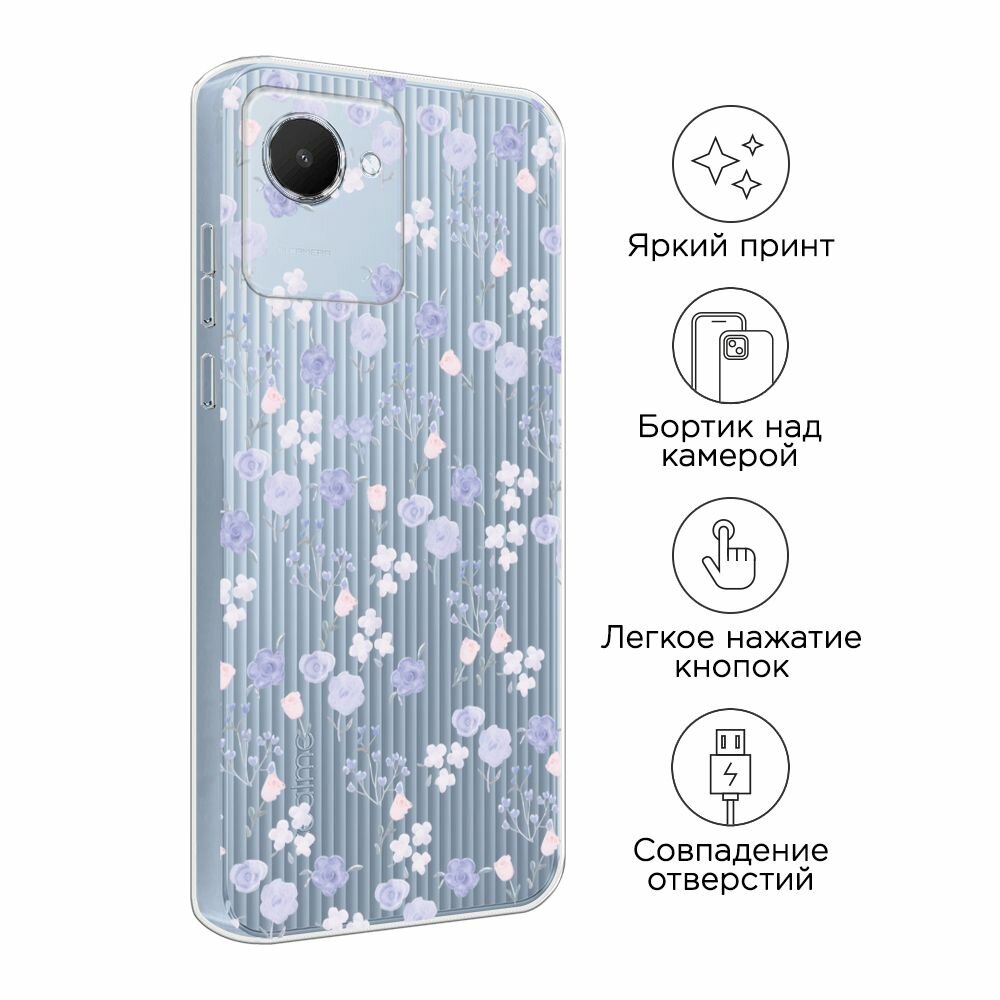 Чехол на Realme C30 / Реалми C30 с принтом "Сиреневые розы паттерн", прозрачный — фото 1