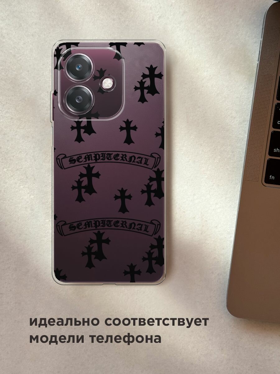 Чехол на Oppo A3/A3x / Оппо А3/A3x с принтом "Кресты паттерн чёрный", прозрачный — фото 1