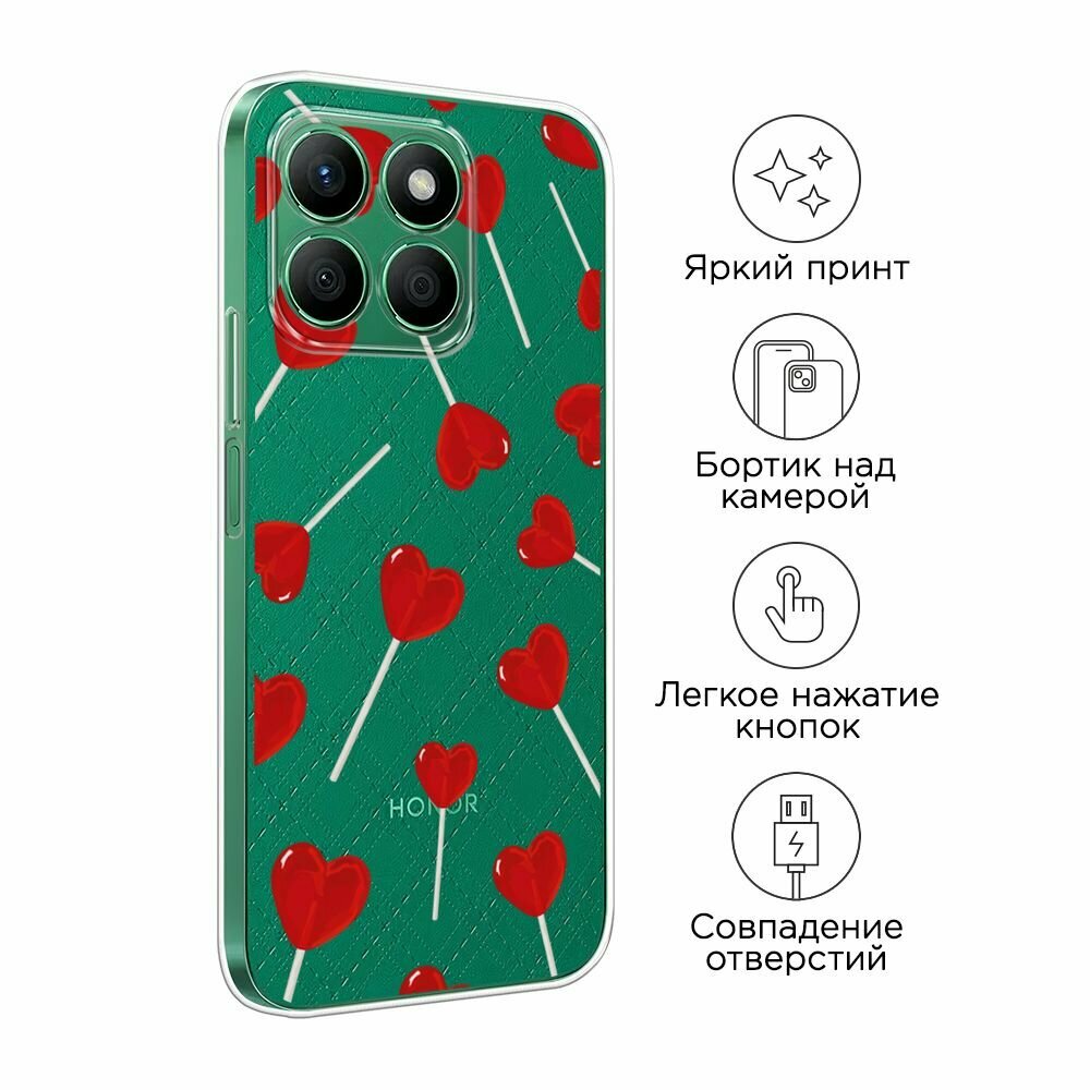 Чехол на Honor X8B / Хонор X8B с принтом "Сердечки-леденцы 2 - 14 февраля", прозрачный — фото 1
