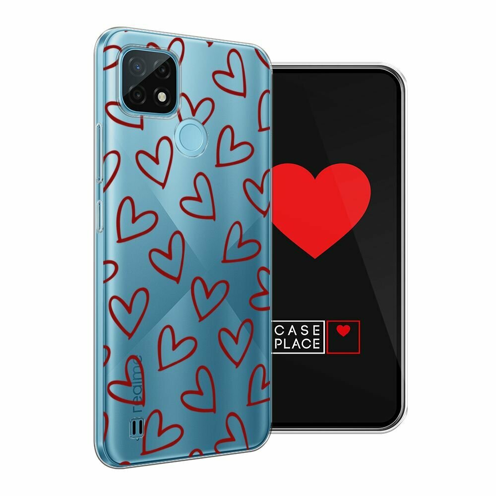 Чехол на Realme C21 / Реалми С21 с принтом "Little hearts doodles 2 - 14 февраля", прозрачный — фото 1