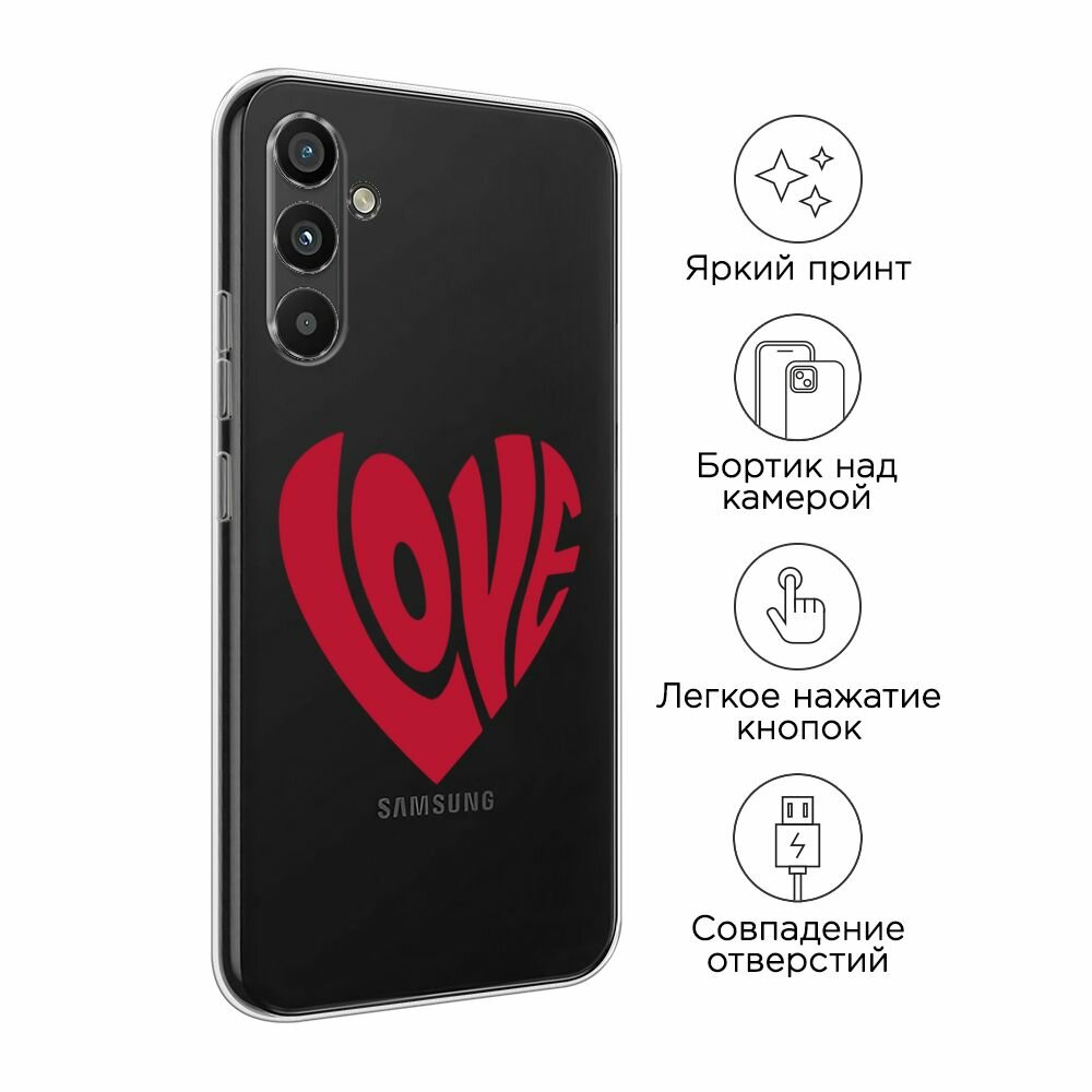 Чехол на Samsung Galaxy A34 / Самсунг A34 с принтом "Love heart 2 - 14 февраля", прозрачный — фото 1
