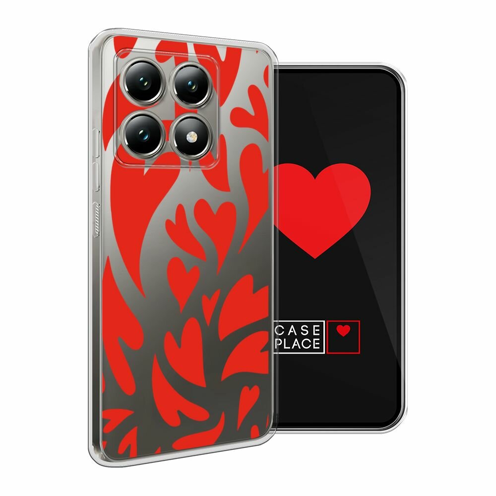 Чехол на Xiaomi 14T / Сяоми 14T с принтом "Crazy hearts 2 - 14 февраля", прозрачный — фото 1