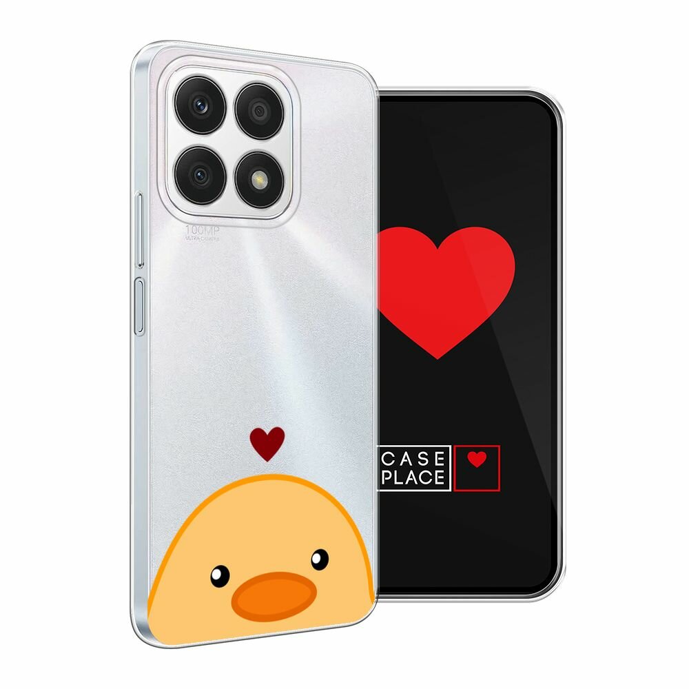 Чехол на Honor X8A / Хонор X8A с принтом "Влюблённая уточка - 14 февраля", прозрачный — фото 1