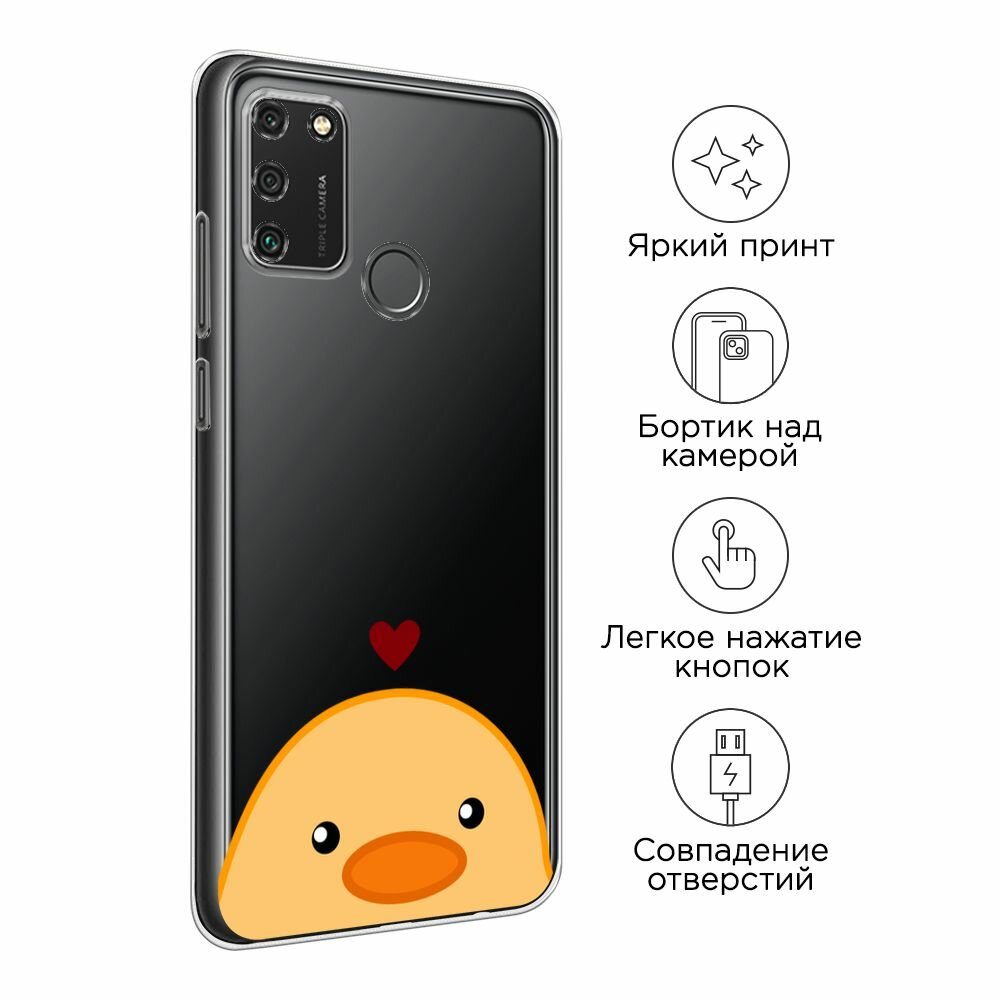 Чехол на Honor 9A / Хонор 9А с принтом "Влюблённая уточка - 14 февраля", прозрачный — фото 1