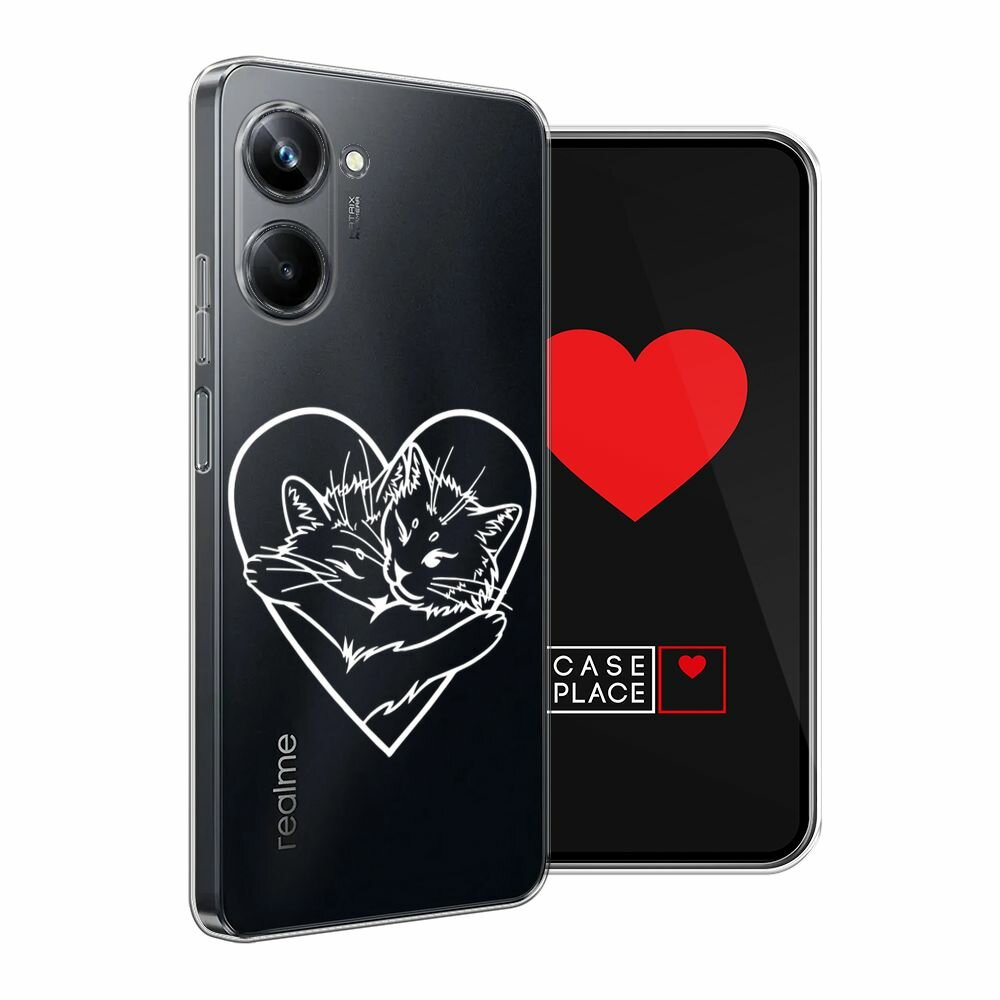 Чехол на Realme 10 Pro / Реалми 10 Про с принтом "Влюблённые котики рисунок 2 - 14 февраля", прозрачный — фото 1