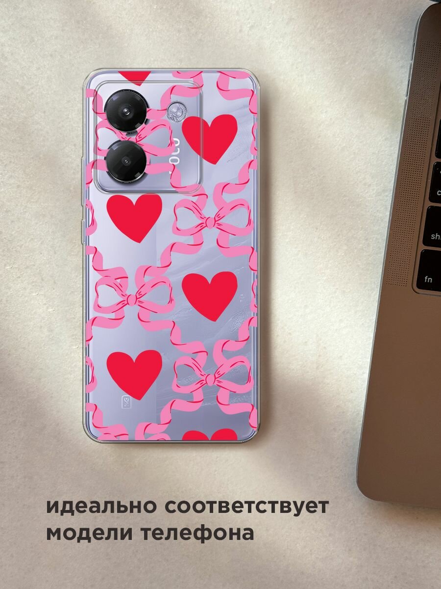 Чехол на Poco M7 Pro / Поко М7 Про с принтом "Hearts and ribbons 2 - 14 февраля", прозрачный — фото 1