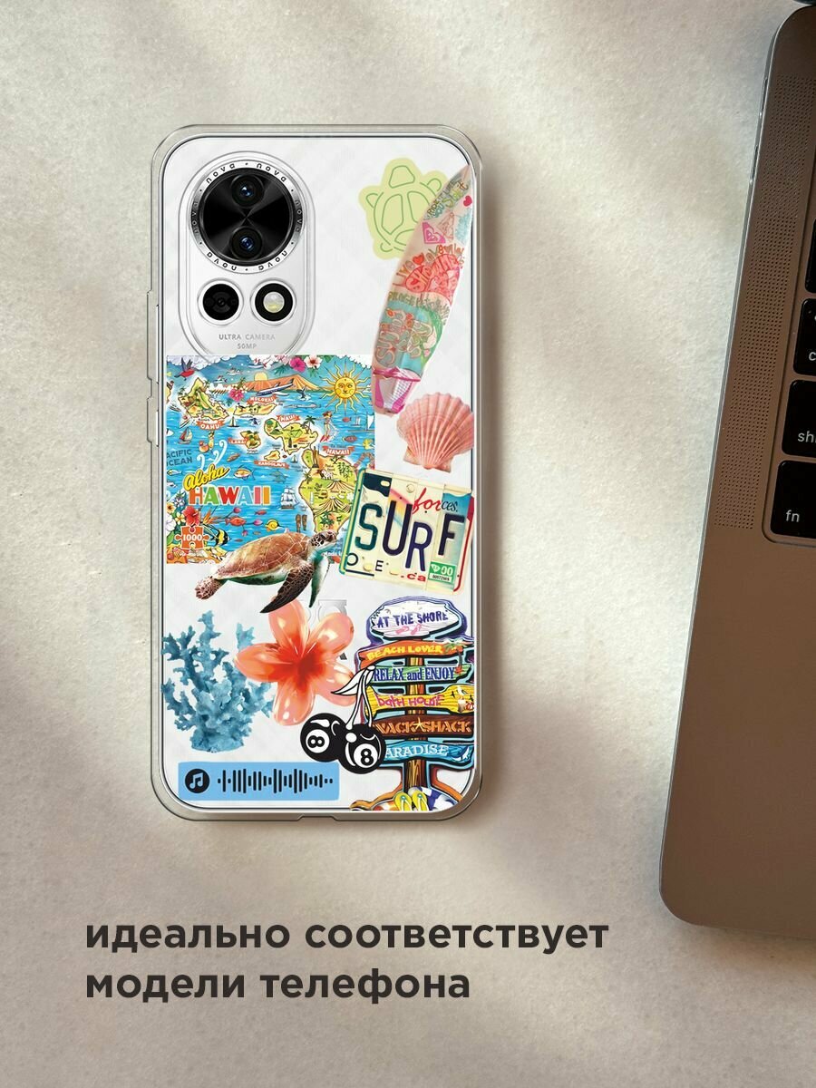 Чехол на Huawei Nova 12/Nova13 / Хуавей Нова 12/Нова 13 с принтом "Summer collage", прозрачный — фото 1