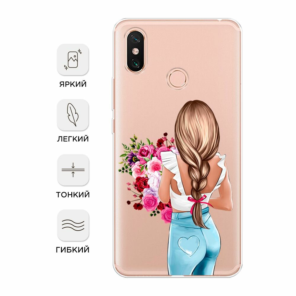 Чехол на Xiaomi Mi Max 3 / Сяоми Ми Макс 3 с принтом "Букет для девушки", прозрачный — фото 1