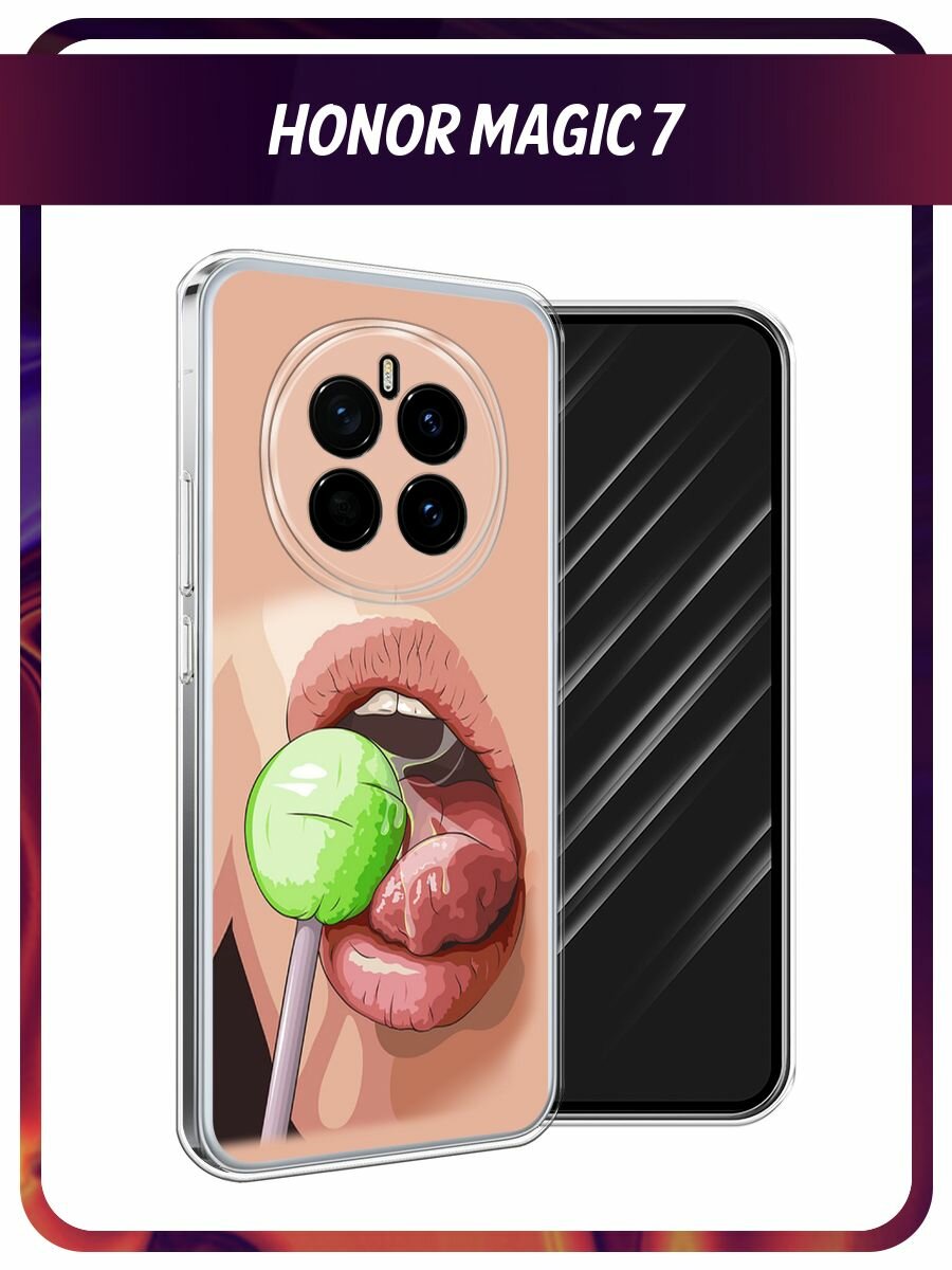 Чехол на Honor Magic 7 / Хонор Мэджик 7 с принтом губы и чупа-чупс