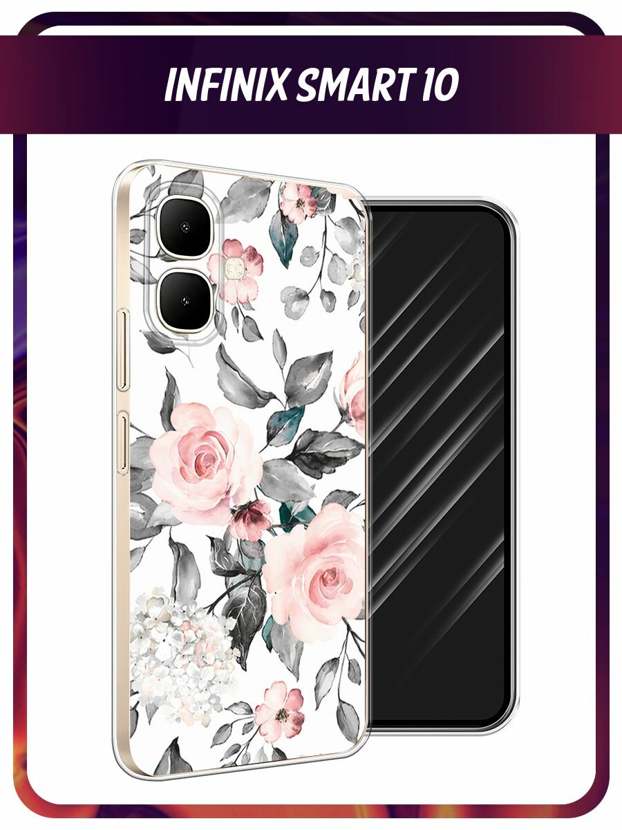 Чехол на Infinix Smart 10 / Инфиникс Смарт 10 с принтом "Розы на белом"