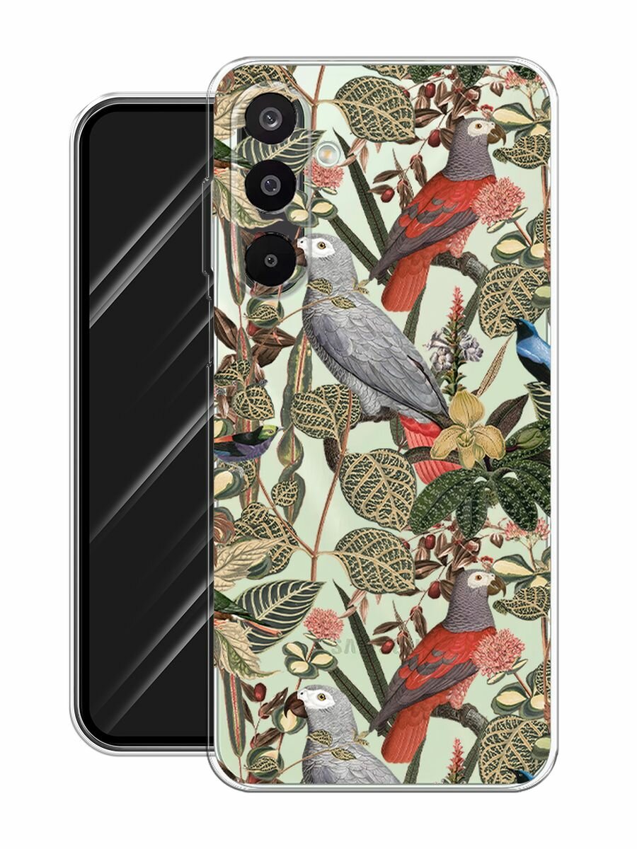 Чехол на Samsung Galaxy M16 / Самсунг Галакси М16 с принтом "Tropical pattern", прозрачный — фото 1