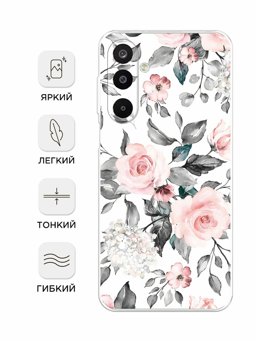 Чехол на Samsung Galaxy M16 / Самсунг Галакси М16 с принтом "Розы на белом" — фото 1