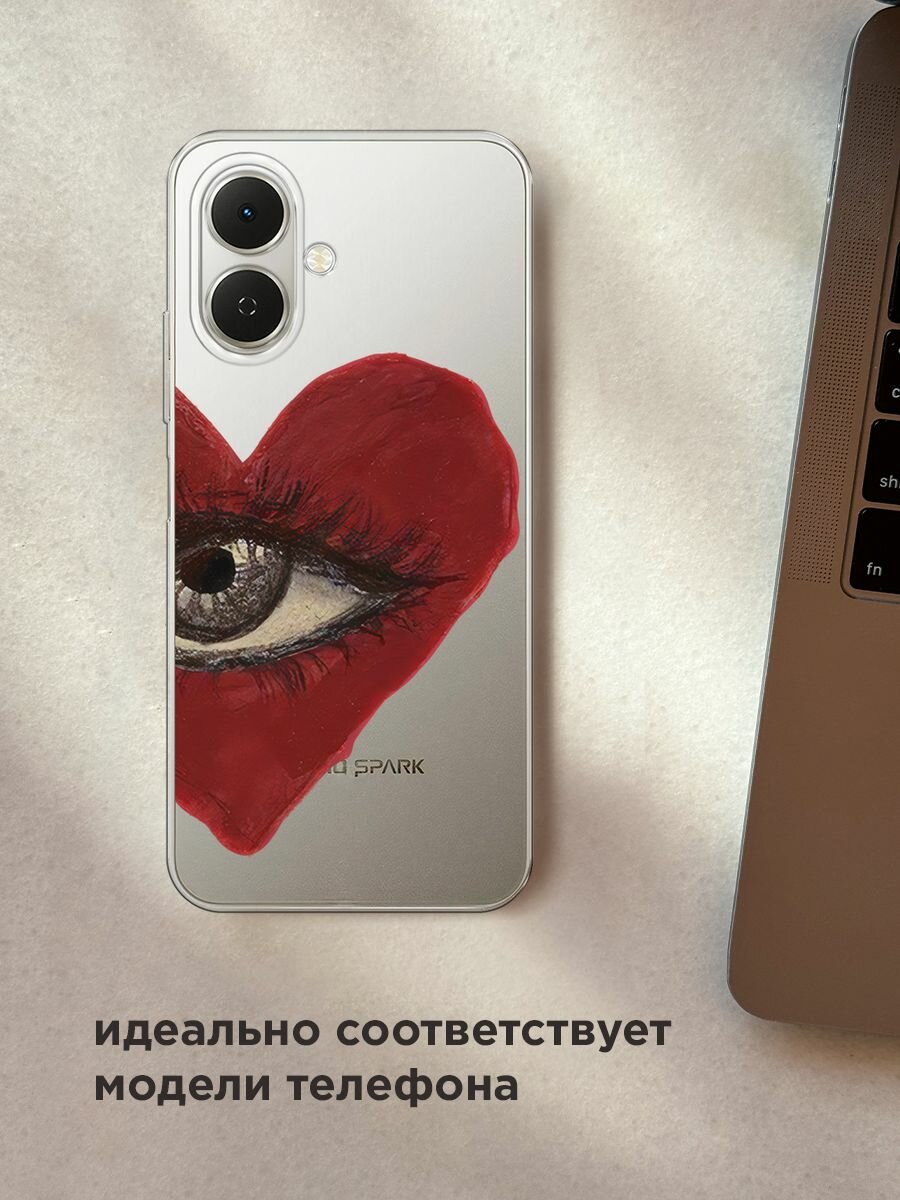 Чехол на Tecno Spark Go 2 / Текно Спарк Го 2 с принтом "Большое сердце с глазом", прозрачный — фото 1