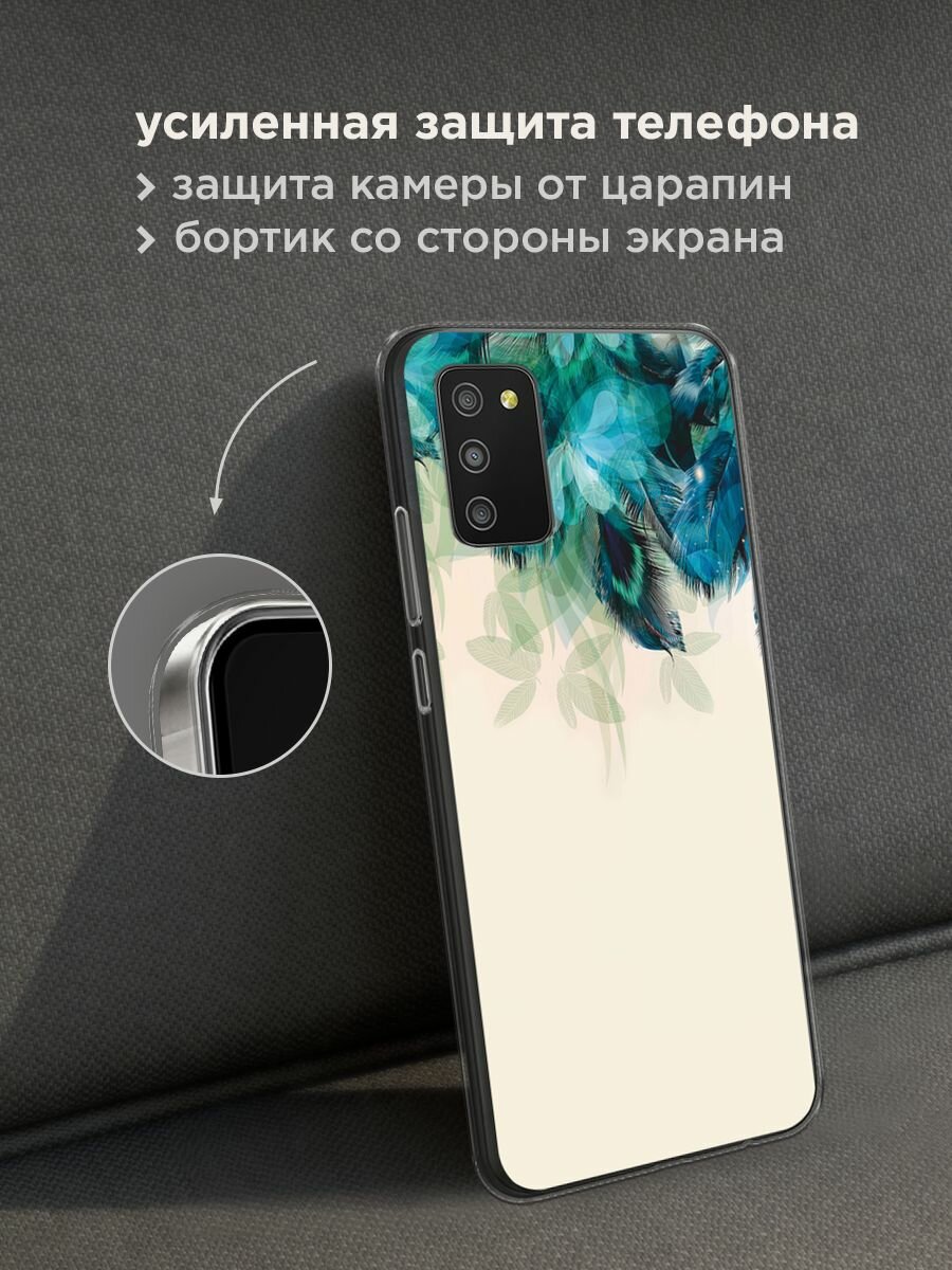 Чехол на Samsung Galaxy A02s / Самсунг Галакси A02s с принтом Перья голубого цвета — фото 1