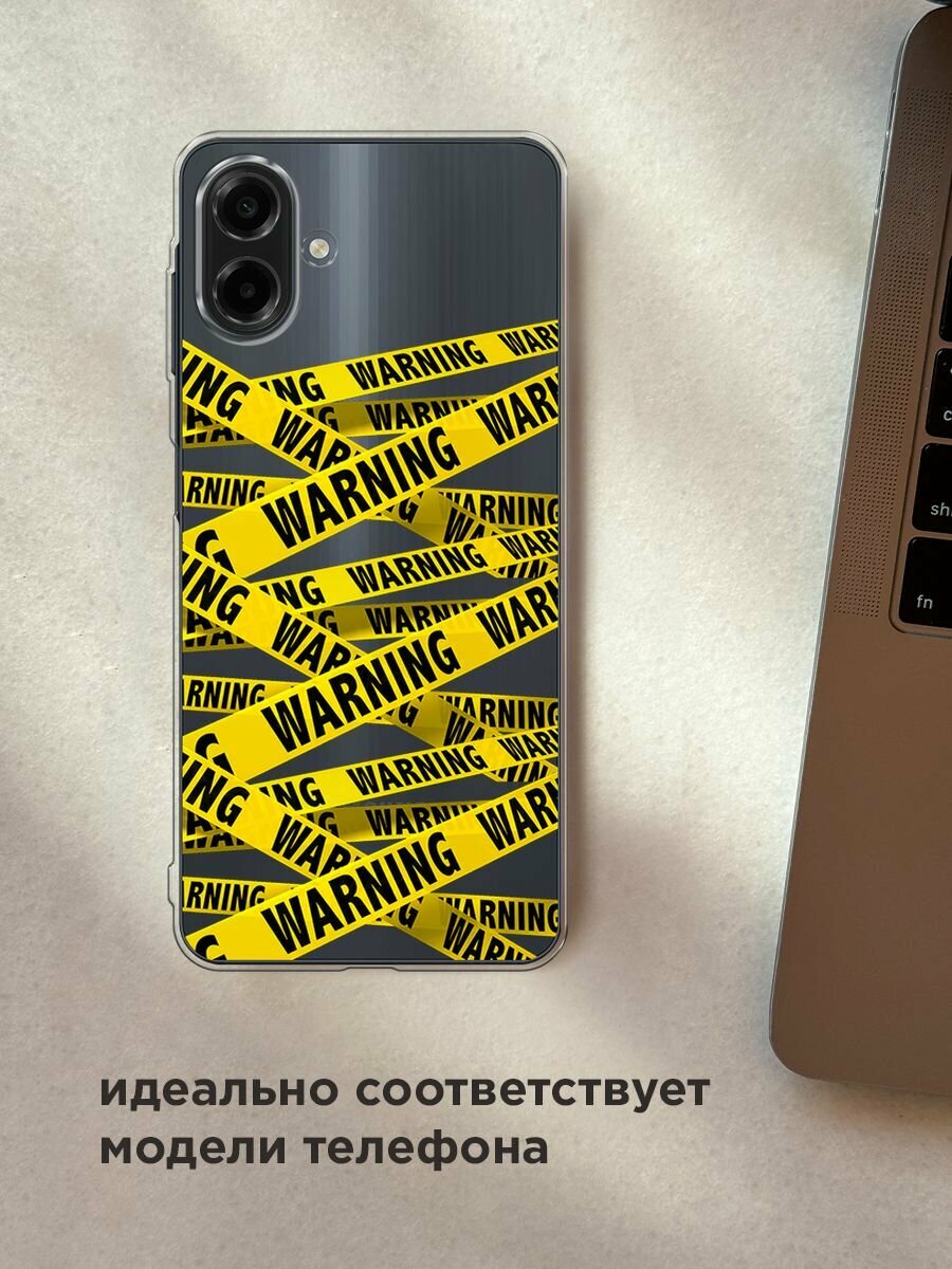 Чехол на Samsung Galaxy A07 / Самсунг А07 с принтом "Warning!", прозрачный — фото 1