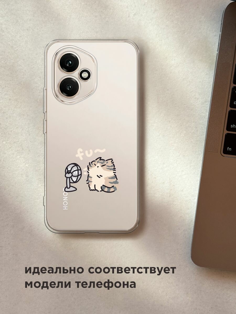 Чехол на Honor 400 / Хонор 400 с принтом "Котик с вентилятором", прозрачный — фото 1