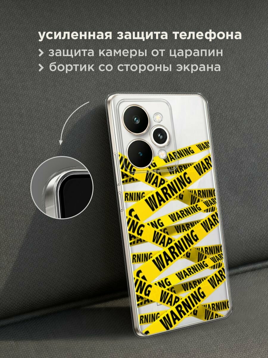 Чехол на Realme 15 Pro / Реалми 15 Про с принтом "Warning!", прозрачный — фото 1