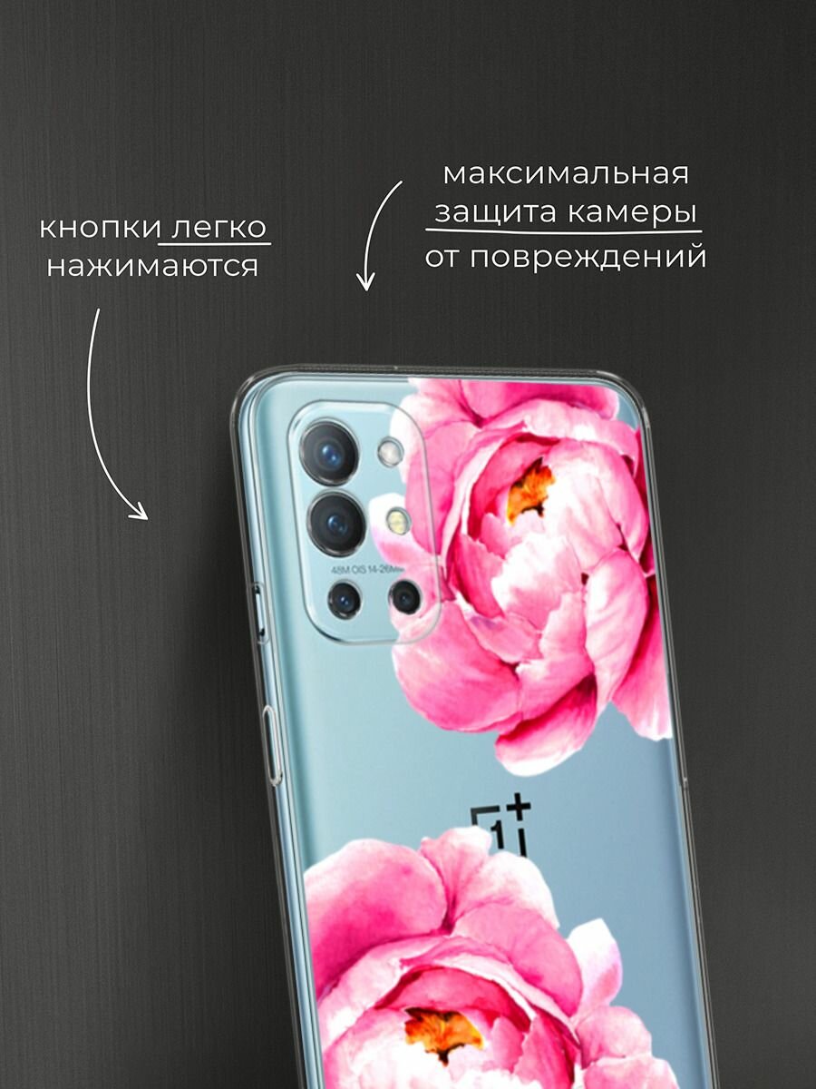 Чехол на OnePlus 9R / ВанПлас 9R с принтом "Open peonies", прозрачный — фото 1