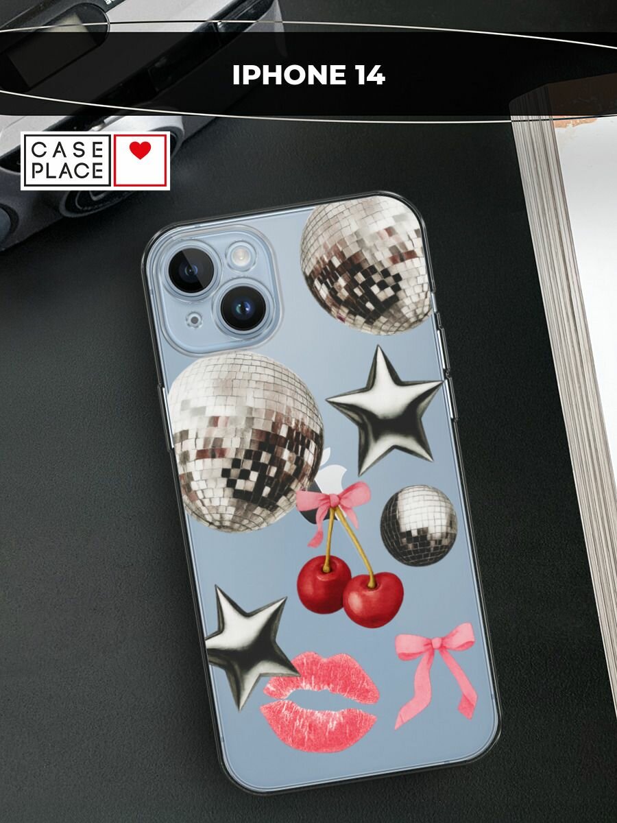 Чехол на Apple iPhone 14 / Айфон 14 с принтом "Стильная подборка", прозрачный