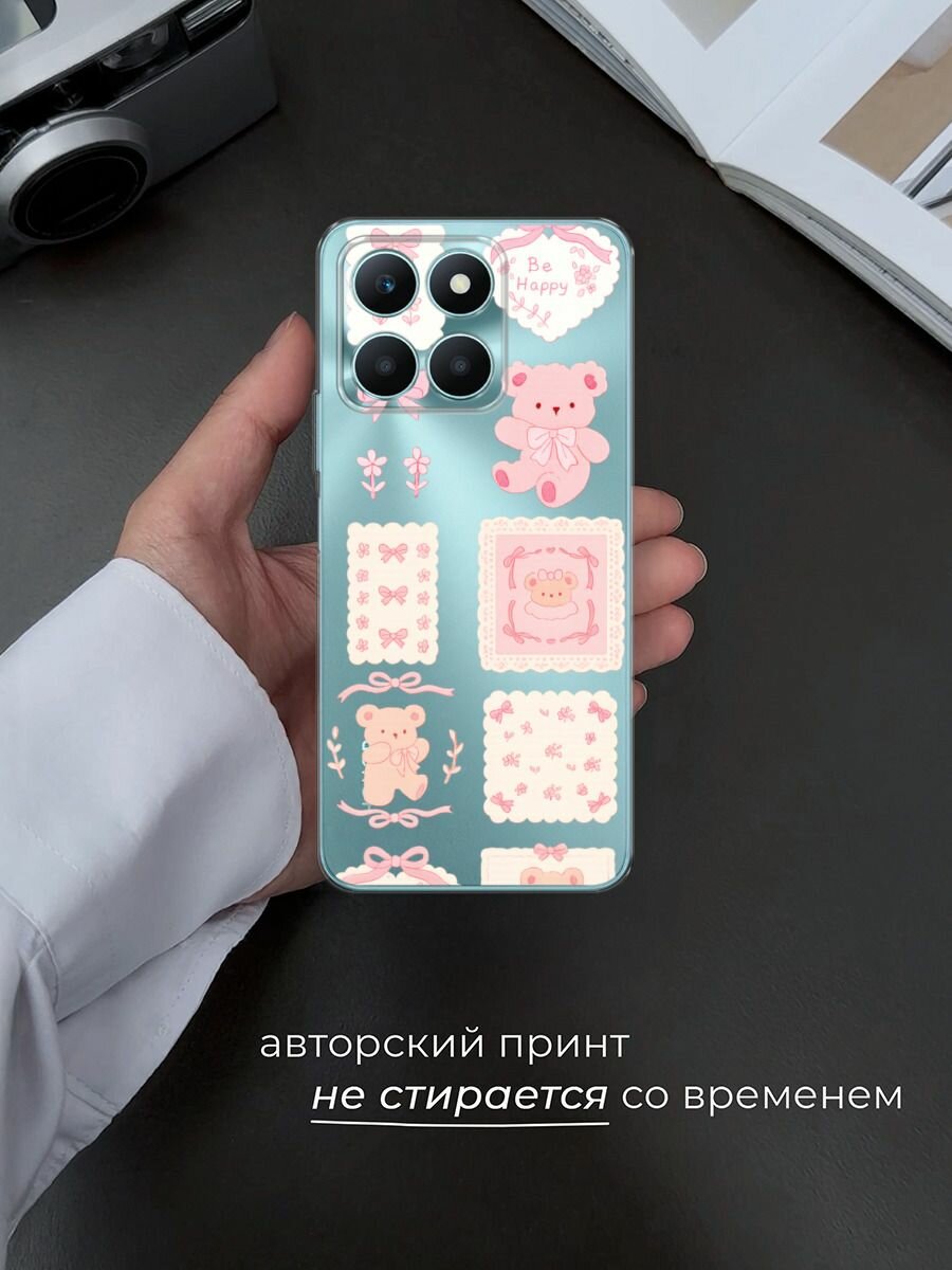 Чехол на Honor X6A / Хонор X6A с принтом "Розовые марки", прозрачный — фото 1