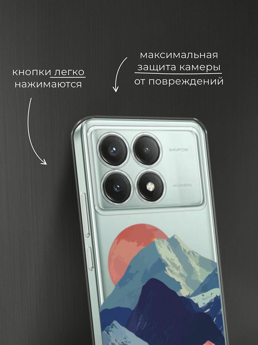 Чехол на Xiaomi Poco X6 PRO 5G / Поко X6 Про 5G с принтом "Закат в снежных горах", прозрачный — фото 1
