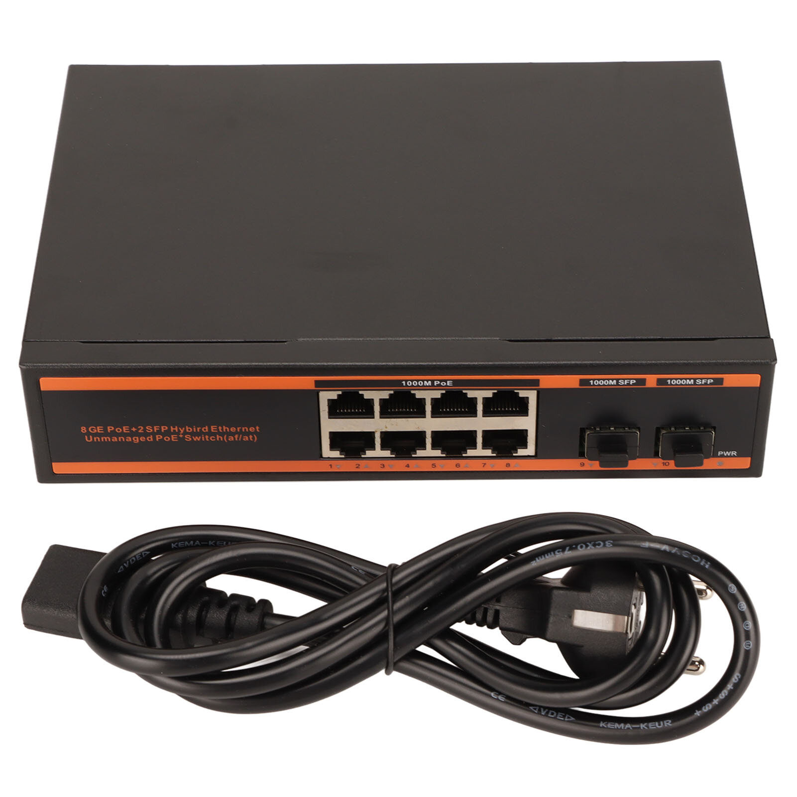 Коммутатор gigabit poe на 10 портов 52v 150w 8 1000m 2 аплинка без вентилятора