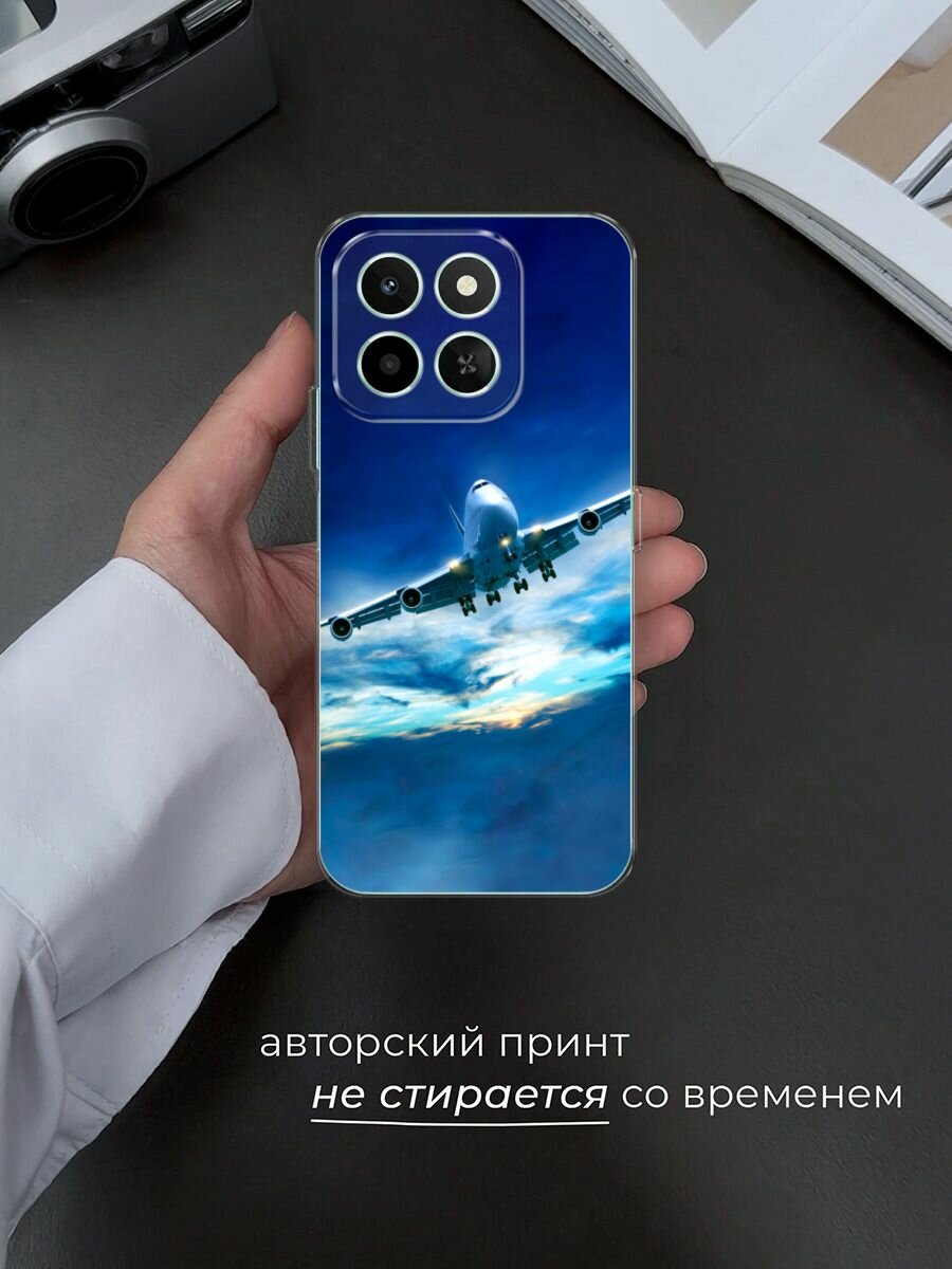 Силиконовый чехол на Honor X6c / Хонор X6c с принтом "Самолет в небе" — фото 1