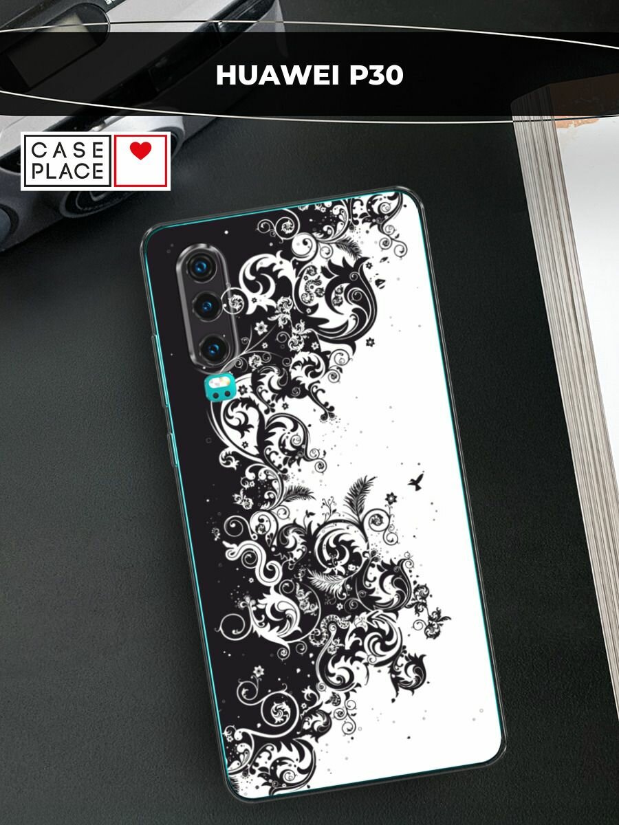 Чехол на Huawei P30 / Хуавей П30 с принтом "Черно белый узор"