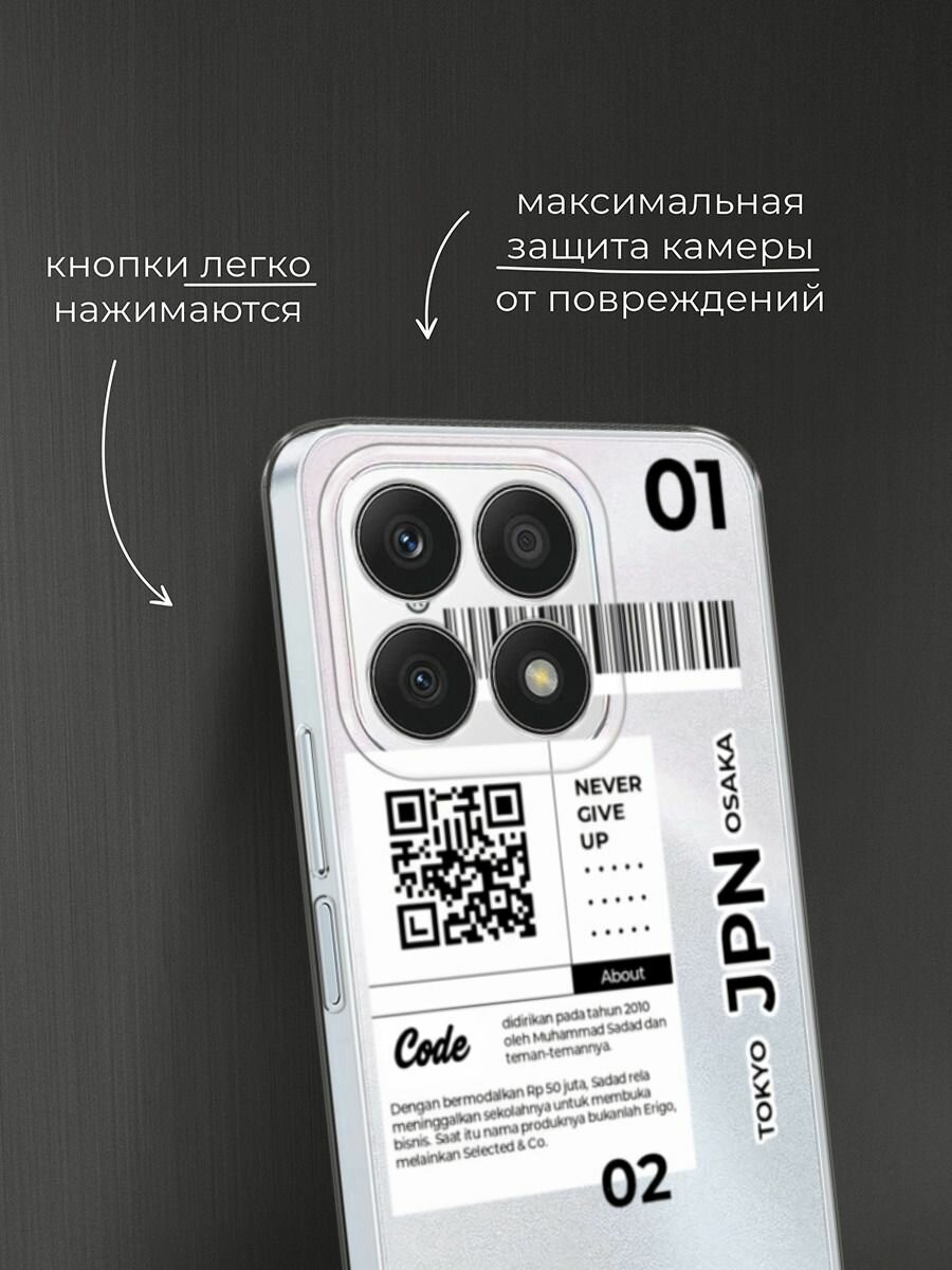 Силиконовый чехол на Honor X8A / Хонор X8A с принтом "JPN", прозрачный — фото 1