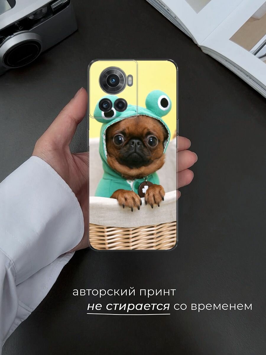 Чехол на OnePlus 10R/Ace / Ван Плас 10R/Ace с принтом "Собачка в шапке лягушки" — фото 1