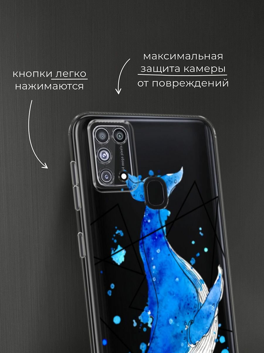 Чехол на Samsung Galaxy M31 / Самсунг Галакси М31 с принтом "Кит графика", прозрачный — фото 1