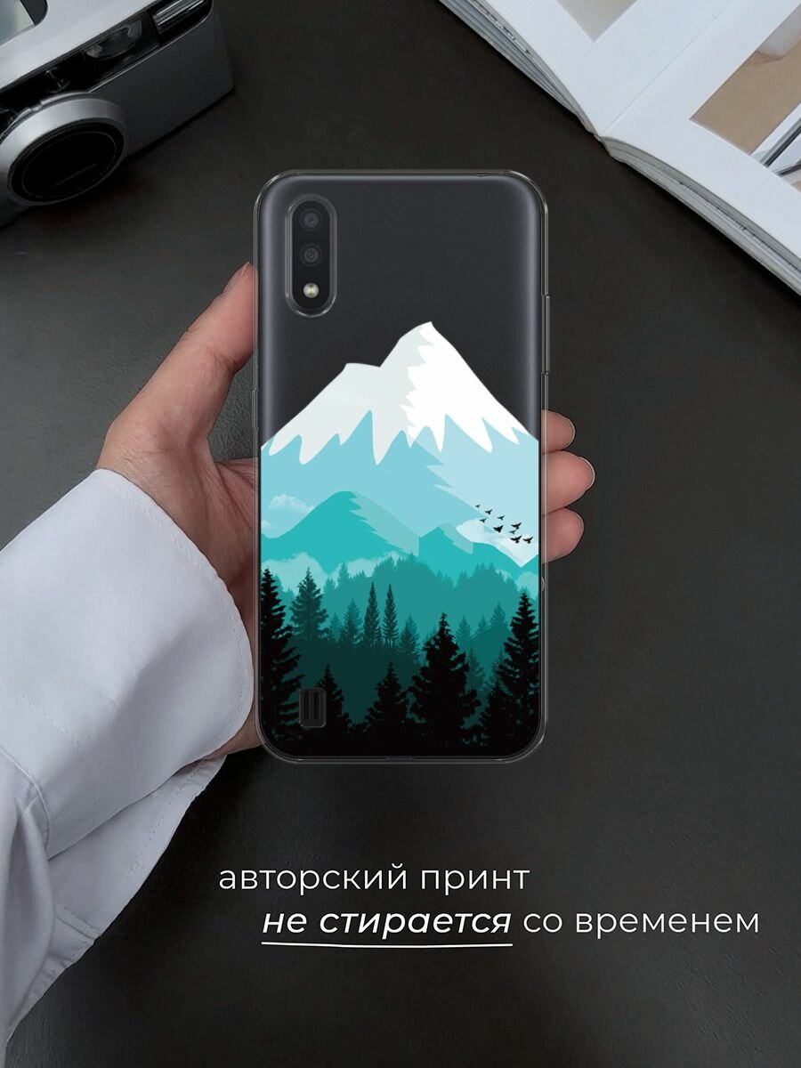 Чехол на Samsung Galaxy A01 / Самсунг Гэлакси А01 с принтом "Синяя снежная гора", прозрачный — фото 1