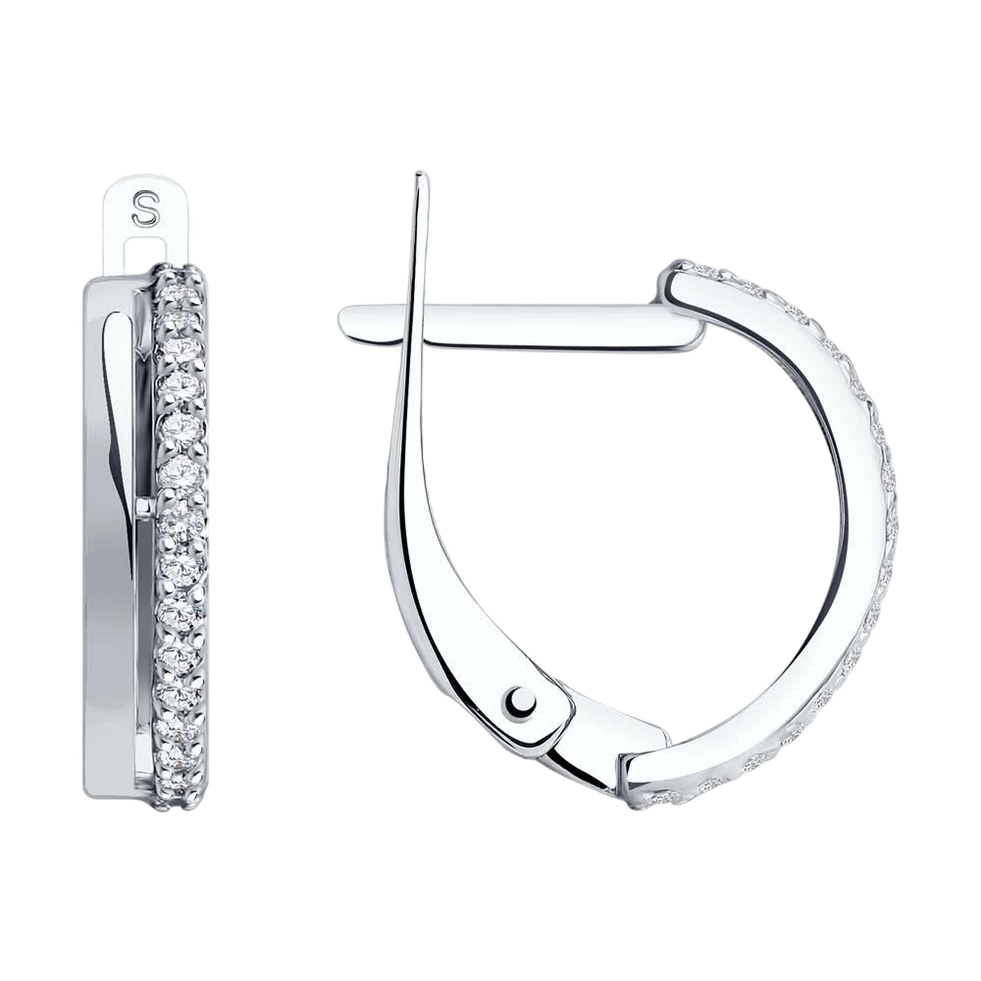 Серьги, белое золото, 585 проба, фианит