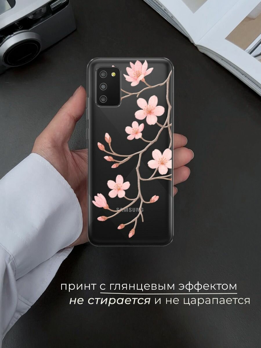 Чехол на Samsung Galaxy A02s / Самсунг Галакси A02s с принтом "Веточка распускающейся сакуры 2" — фото 1