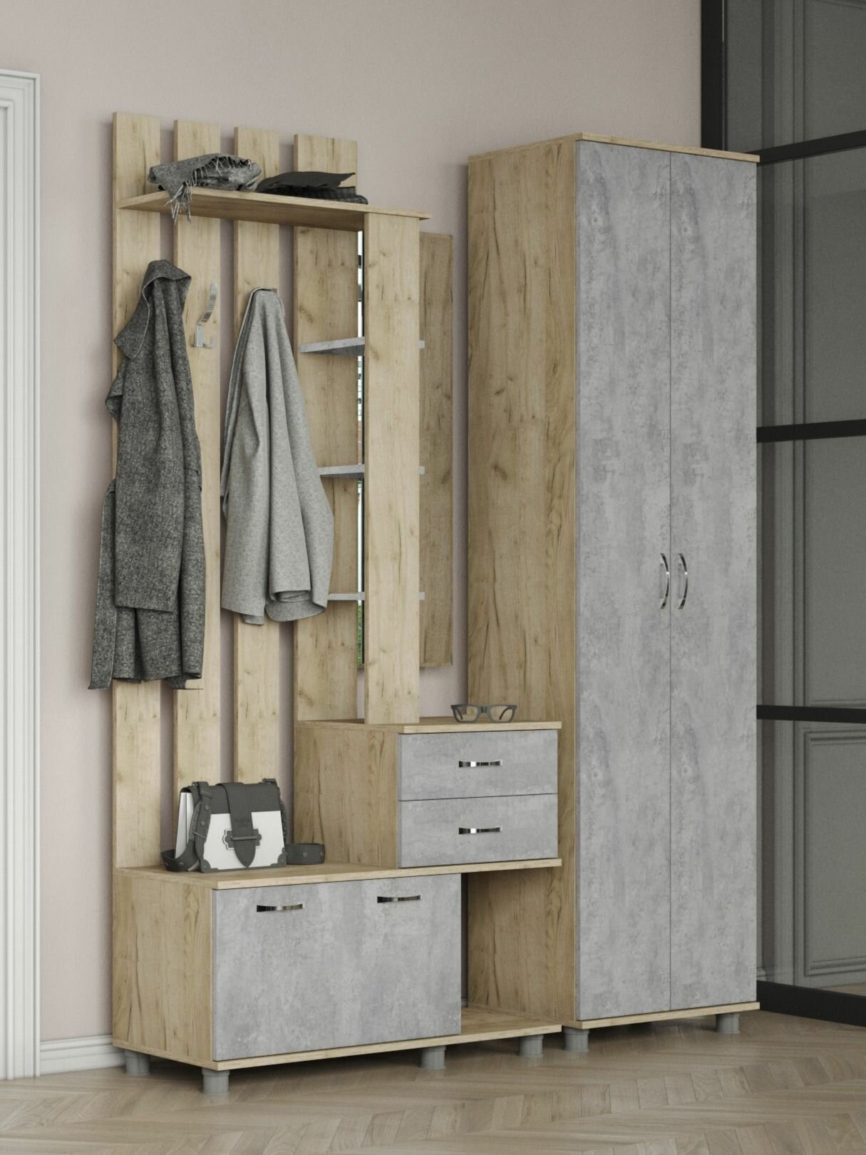 Прихожая Микс-Арт от Тэкс 2150*1600*390 дуб крафт серый/цемент