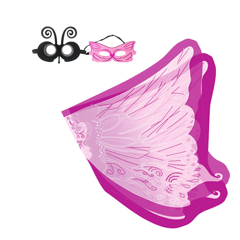 Костюмы Рождества Детские Крылья Монарха-Бабочки для Девчат Крылья Феи с Антеннами Наголовник Маска Плащ Наряд Party Favors Размер 60см Ввысоту*120см Вширину Для Детей 3-10 Лет Материал 100% Шифон Черные Антенны Наголовник