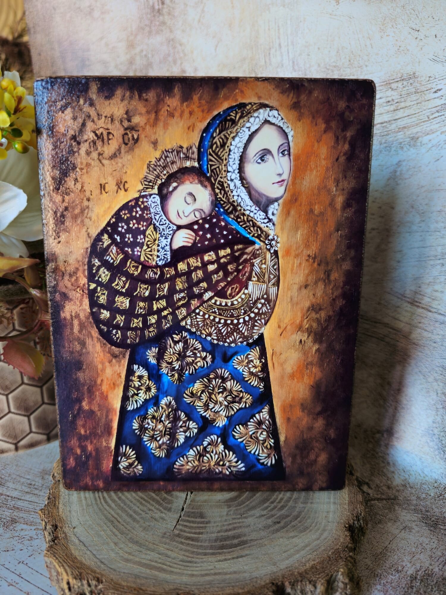 Освященная Икона Божией матери Колыбельная Перуанская, 14*20 см