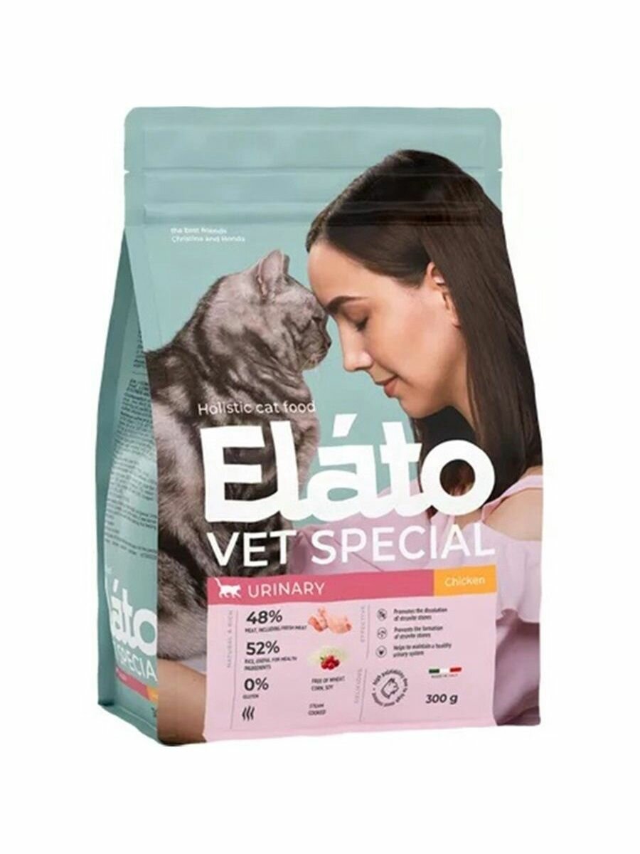 Elato Holistic Vet Specisal Корм сухой для кошек, при заболеваниях нижних отделов мочевыводящих путей, курица, 300г
