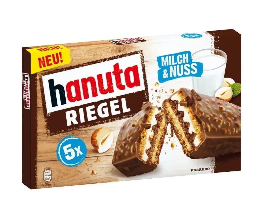 Вафли в шоколаде Ferrero Hanuta Riegel с молочно-ореховой начинкой, 172,5 гр, Германия