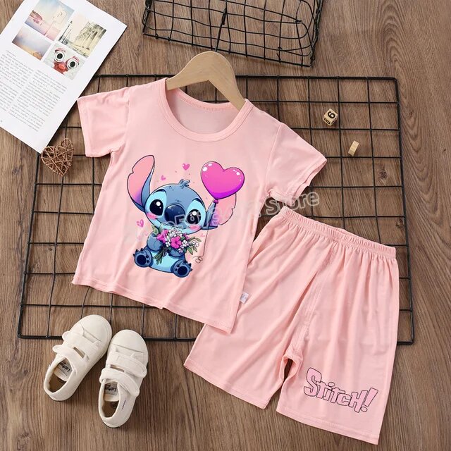 Шелковая пижама Disney Stitch, одежда для сна для детей, мягкая пижамная рубашка с рисунком из мультфильмов, кавайная ночная рубашка для девочек и мальчиков, подарки на день рождения, Размер: Размер 110 см