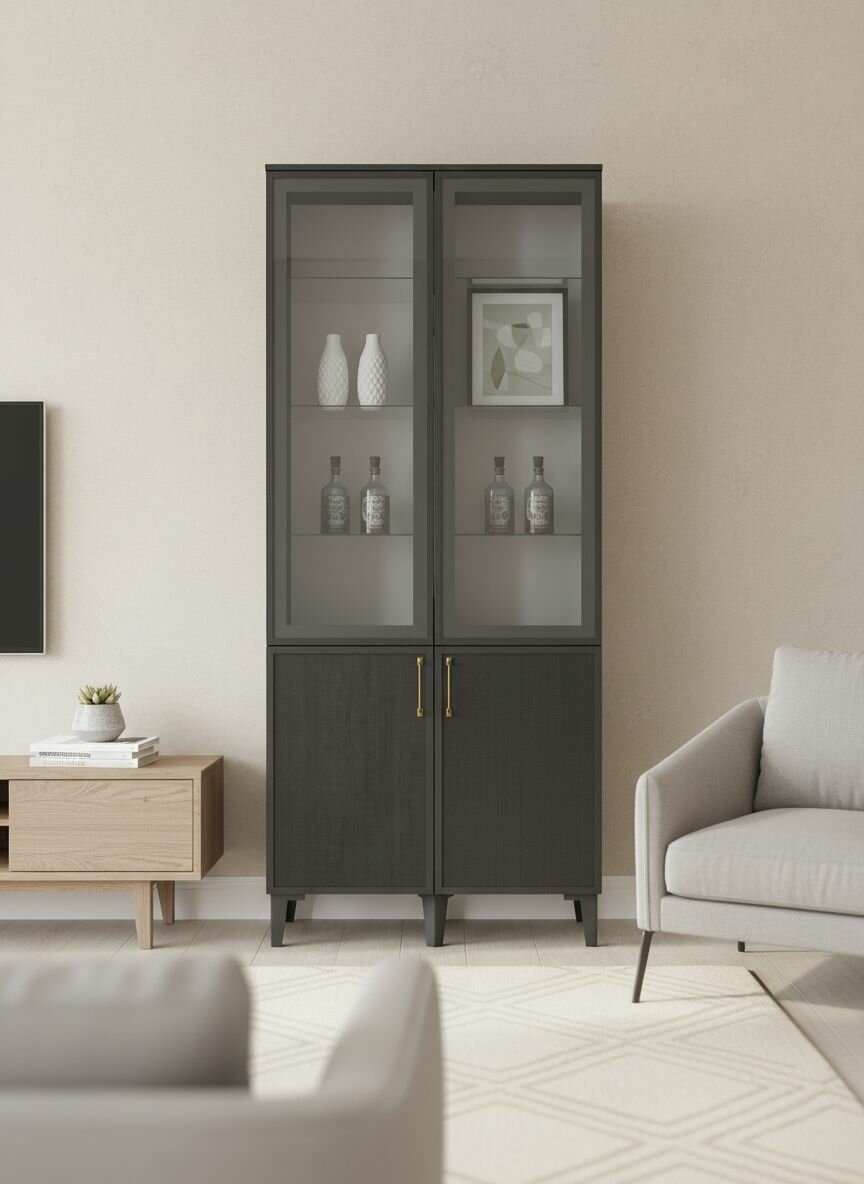 ARNIKA Шкаф-витрина со стеклом, Графит серый