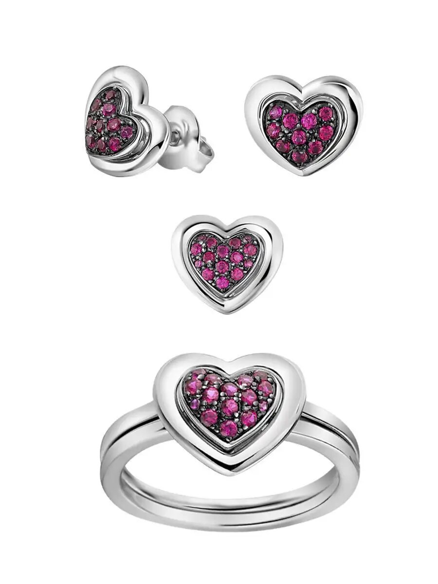 Ювелирный комплект: подвеска, кольцо, серьги, серебро, 925 проба, фианит