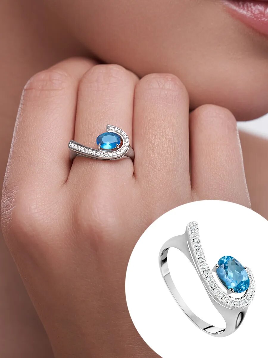 Кольцо тонкое, серебро, 925 проба, родирование, фианит