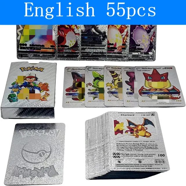 Карты Miniso 5-110, золотые, серебряные, черные, цветные, Vmax, GX, Vstar, испанские, английские, французские, немецкие, коллекционные карты, игрушки, подарки.