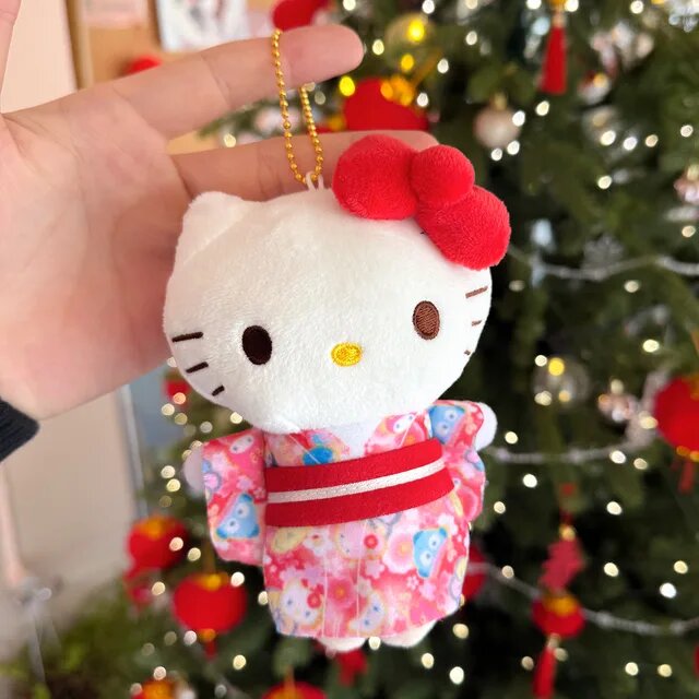 Кимоно Sanrio серии Cherry Blossom Kuromi Hello Kitty для девочек, плюшевая подвеска, милая кукла-собачка цвета корицы, брелок, украшение, подарок, Высота: около 12 см