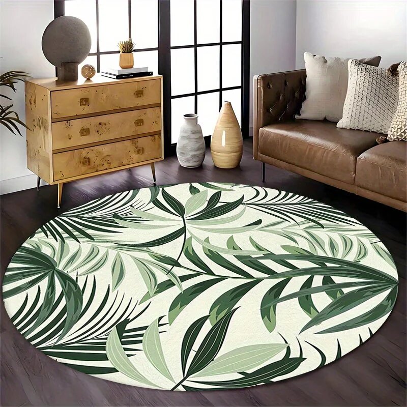 Круглый коврик с принтом тропических листьев из полиэстера 100x100cm