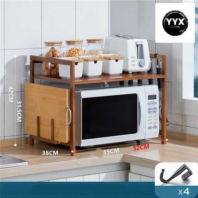 Полка для микроволновой печи из бамбука настольная, 28×14×10 см, коричневая